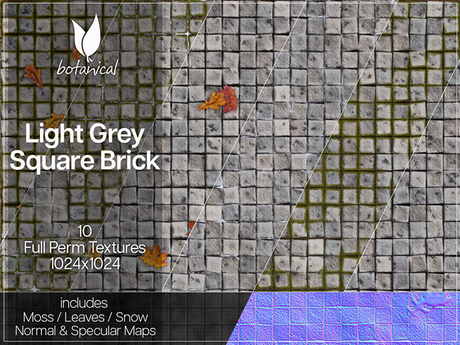 Second Life Marketplace - Botanical - Square Brick Textures: Light Grey
